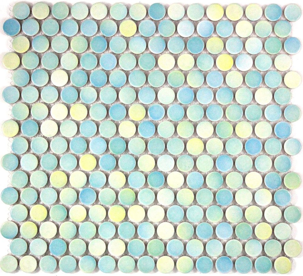 Penny Round Mosaic Tiles | 19mm |Gloss Aqua Blue Tile – ABC Rosebery Tiles
